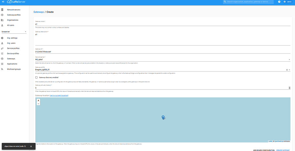 Object Does Not Existcode5 When Adding New Gateway Chirpstack Application Server