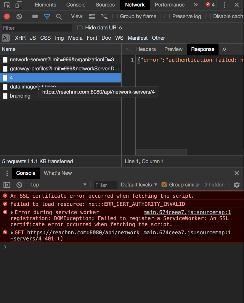 An Ssl Certificate Erro Occurred Err Cert Authority Invalid Chirpstack Application Server