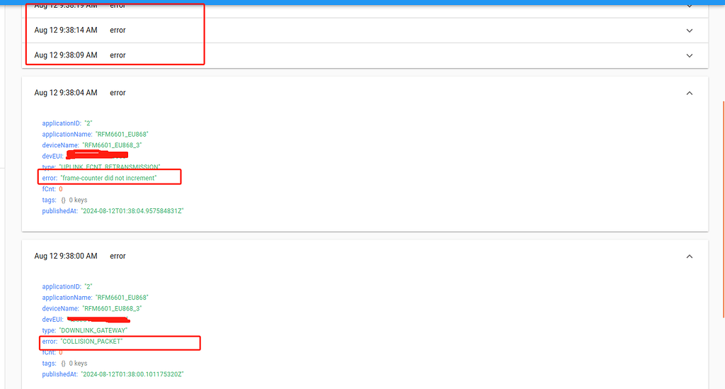 "frame-counter did not increment" & "COLLISION_PACKET" - ChirpStack Application Server ...