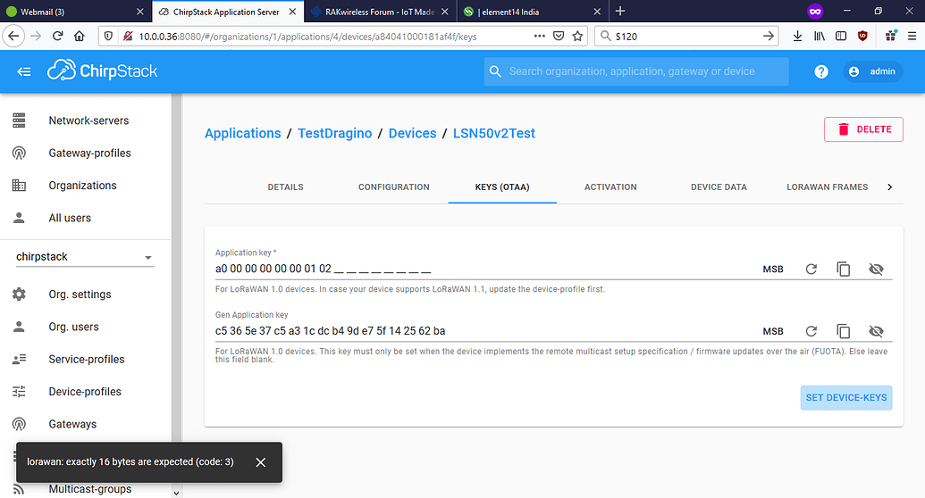 Question connect Dragino LSN50 v2 to ChirpStack (APPEUI too short?) - Devices - ChirpStack ...