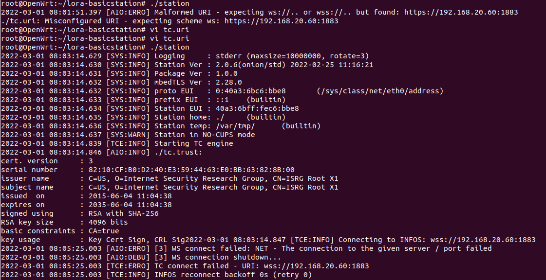 Port Failed Error When Connect To Chirpstack Server Using Basicstation