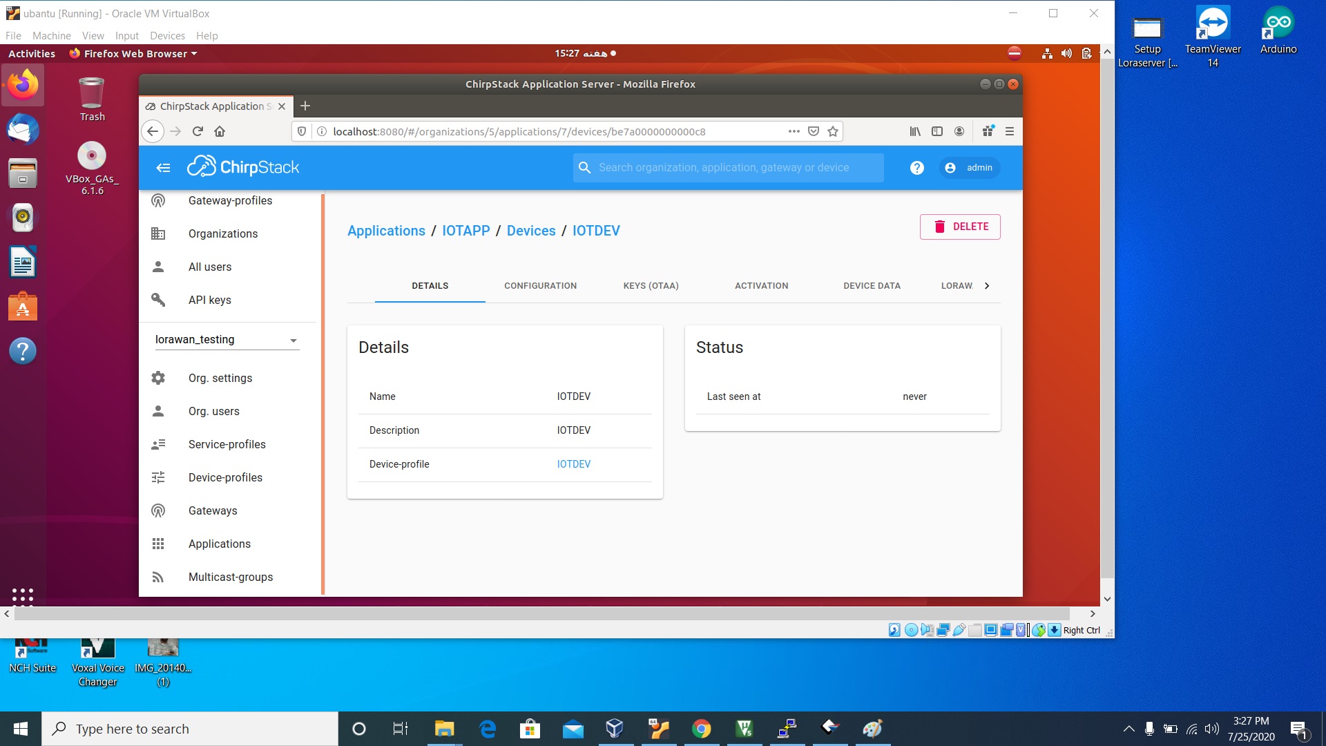 Gateway connected but no data/end node seen on Application - ChirpStack Network Server ...